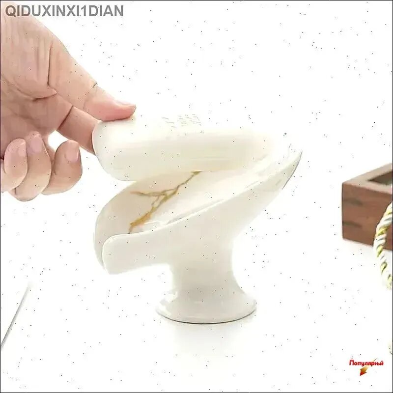 Керамическая мыльница со сливом, настольная, овальная, белая, 13x8x9 см — фото 1