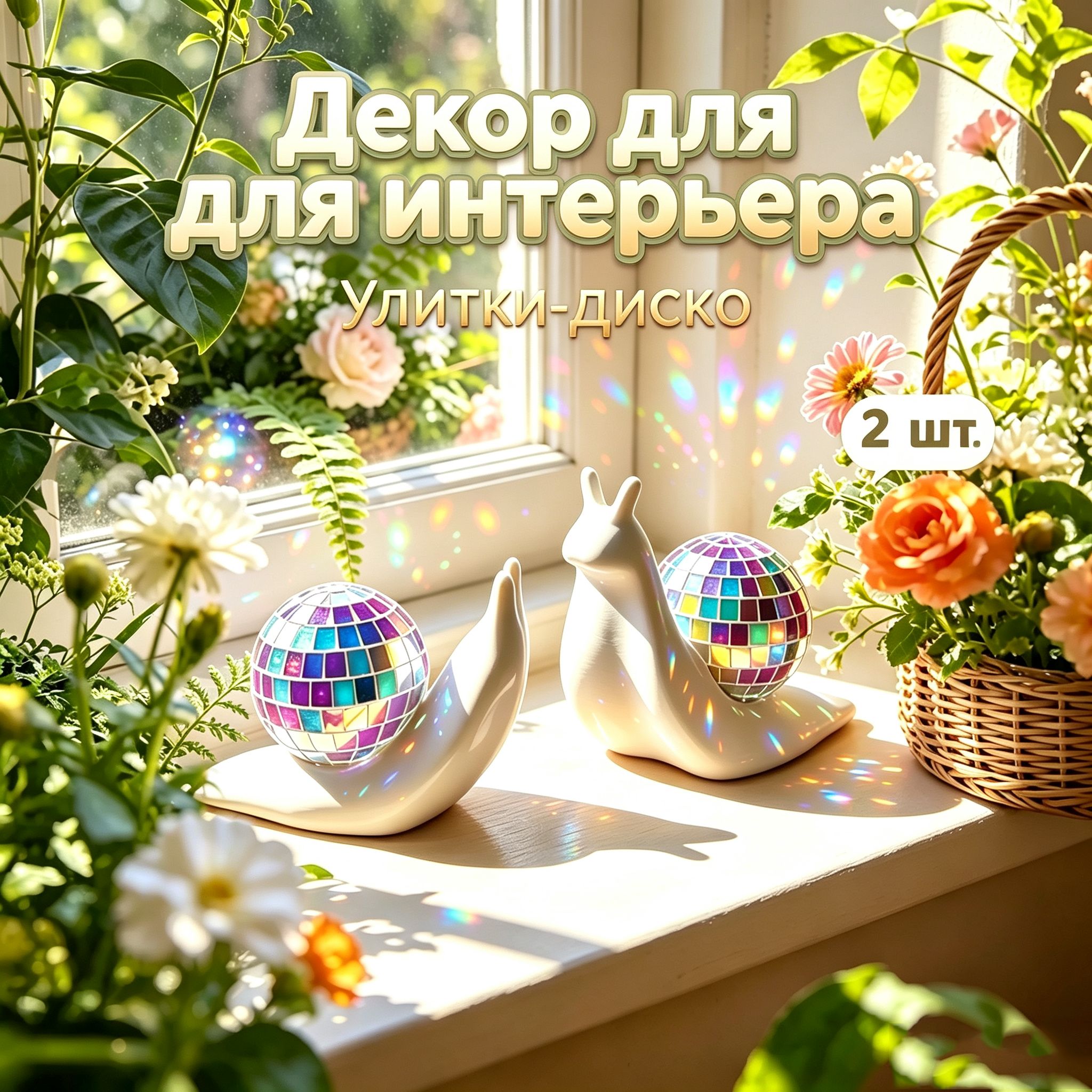 2 шт. Улитка-диско-шар отражатель солнечных лучей для окон в помещении, креативная настольная фигурка для украшения дома и сада