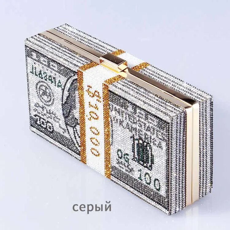 Сумка клатч "10000 долларов" черная женская с инкрустацией стразами — фото 1