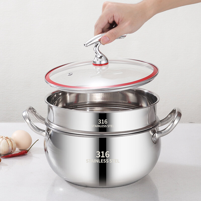 Пароварка, нержавеющая сталь, с крышкой, с силиконовыми ручками