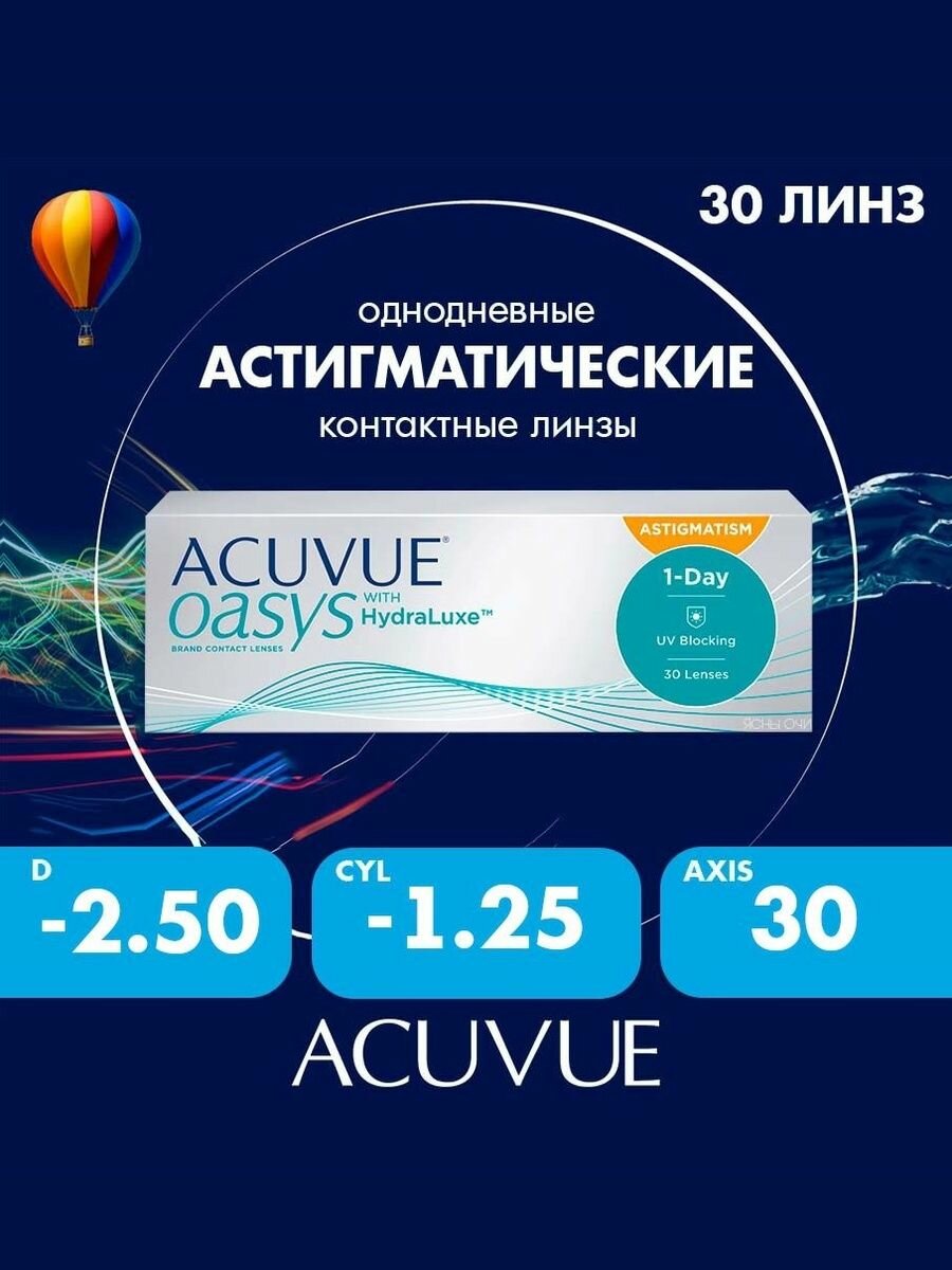Acuvue Oasys 1-day with hydraluxe for astigmatism (30 линз)/-2.50/-1.25/30