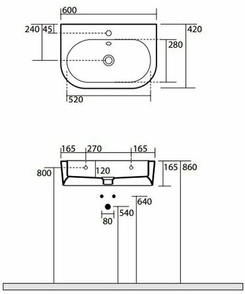 Kerasan Flo раковина 60х42 с 1 отверстием под смеситель, цвет белый