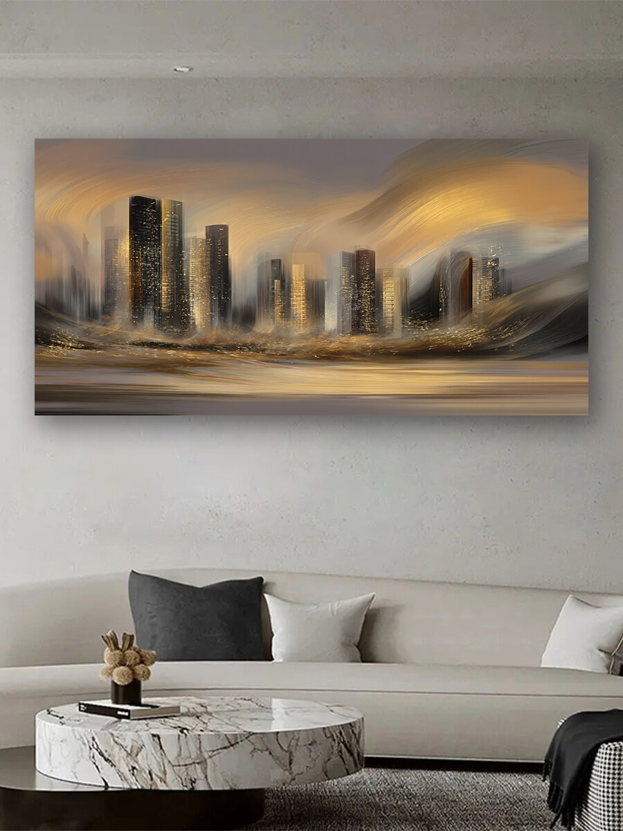 Интерьерная картина на стену горизонтальная - "Город / Пейзаж / Небоскребы" , 40х80 см.