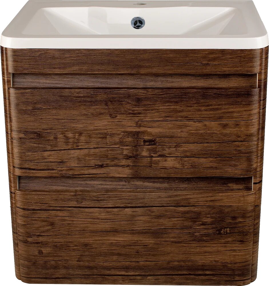 Тумба под раковину без столешницы Style Line Атлантика 60 подвесная, темное дерево, матовая, из МДФ, тумба для ванной, с ящиками, с доводчиками, лофт