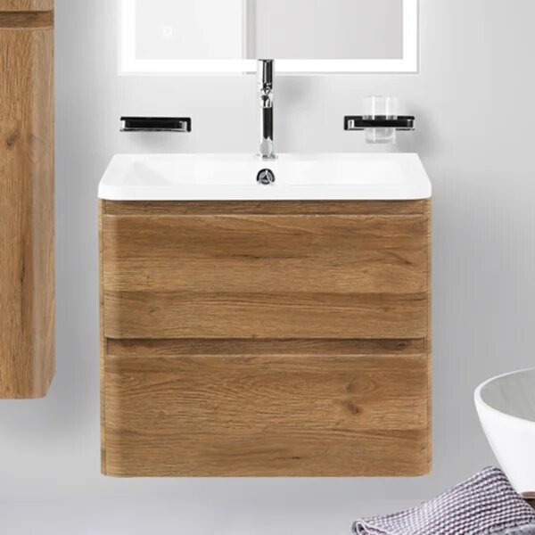 Тумба с раковиной BelBagno Albano 70 подвесная, 70 см, светлое дерево, глянцевая, из МДФ, с ящиками, прямоугольная