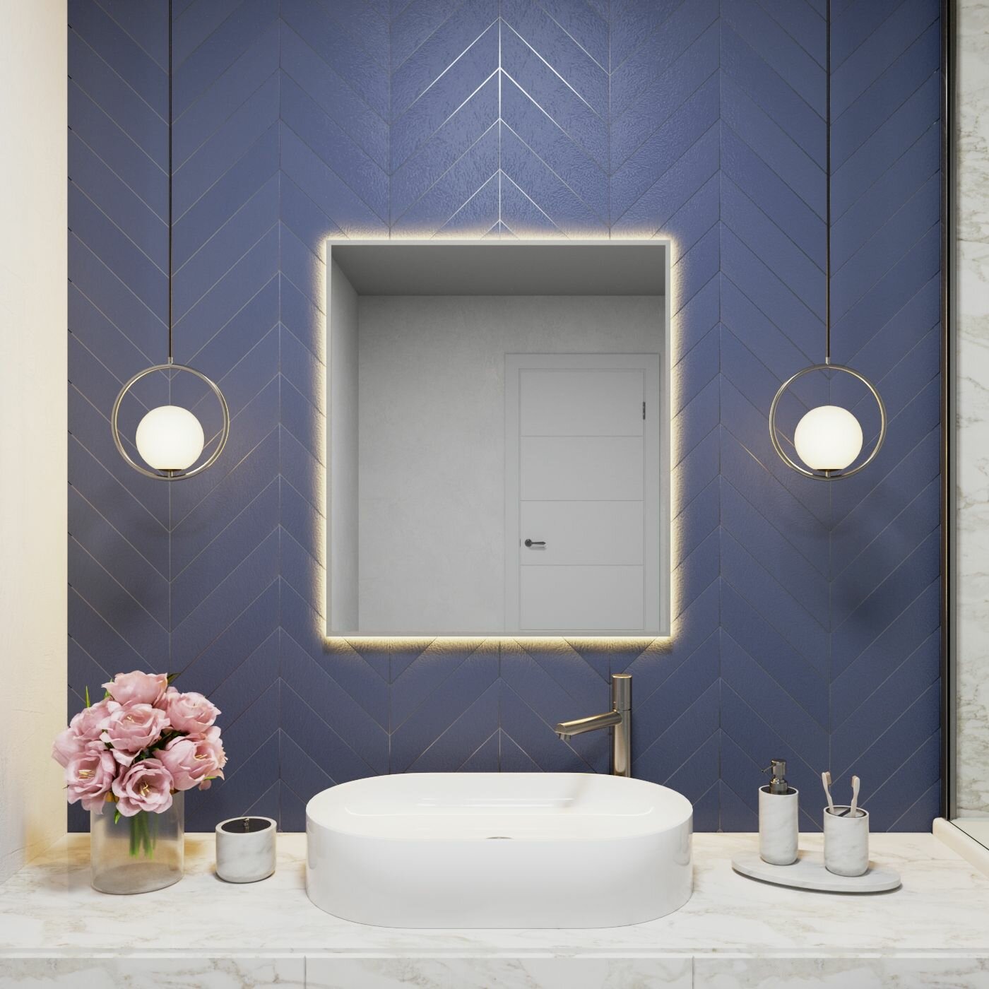 Зеркало настенное 80х60 см. BLX MIRROR с подсветкой в ванную в алюминиевой раме. Свет: Теплый белый 3000К, Серебро