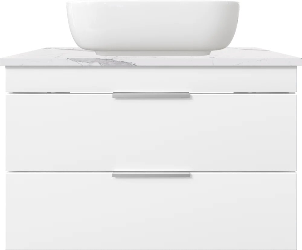 Тумба с раковиной STWORKI Копенгаген 80 подвесная, 76, 2 см, со столешницей, белая, глянцевая, с отверстием под смеситель, из МДФ, с ящиками, раковина для ванной фарфоровая, прямоугольная