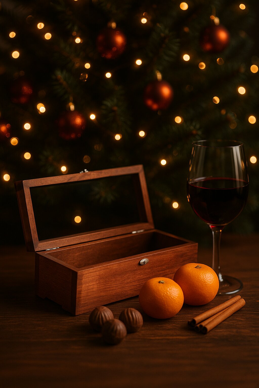 Шкатулка для упаковки алкоголя 36*13*10 со стеклом красное дерево