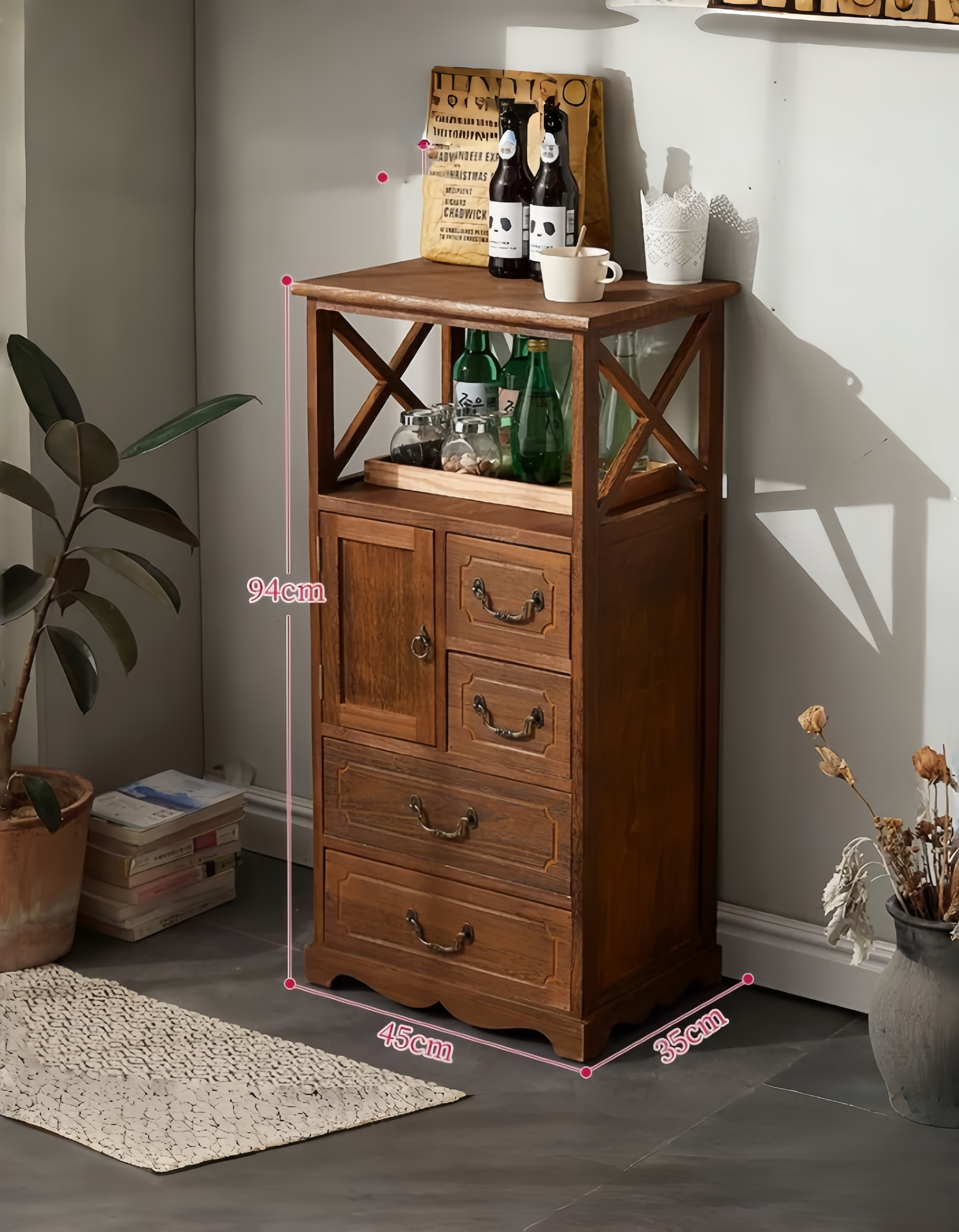 Комод из цельного дерева, простое хранение в стиле ретро, многослойный