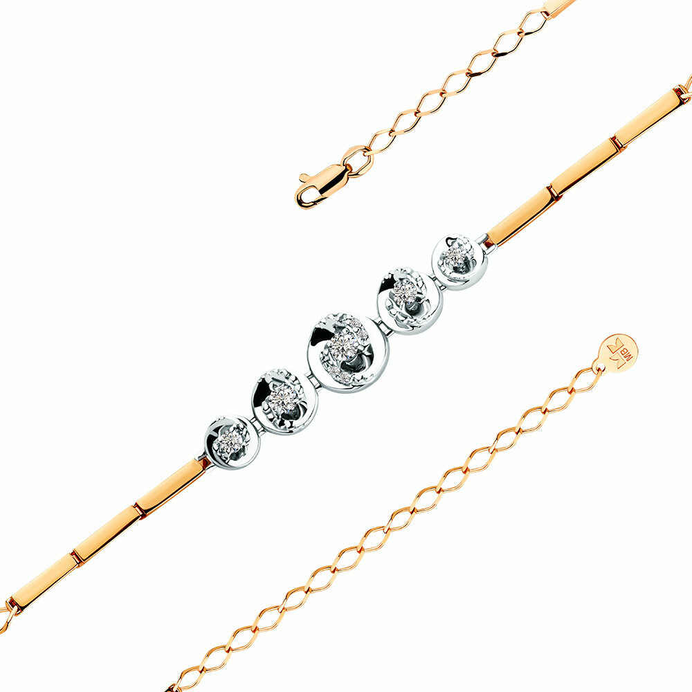 Браслет на плечо, комбинированное золото, 585 проба, бриллиант