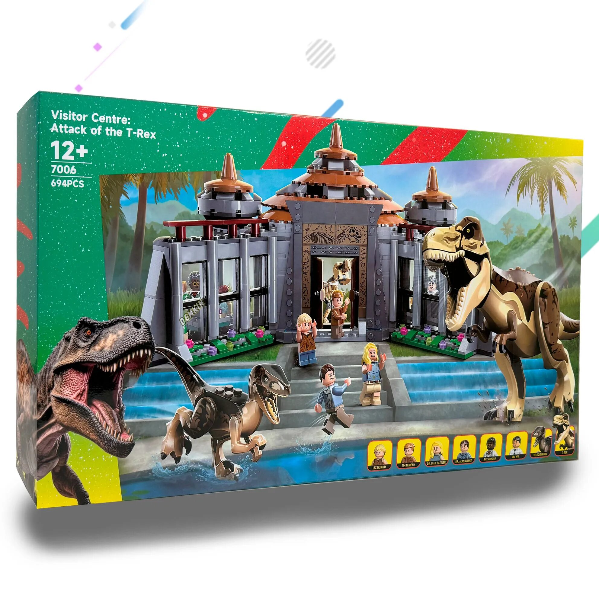 Конструктор Динозавры "Центр для посетителей: Ти-рекс против Раптора" 649 деталей