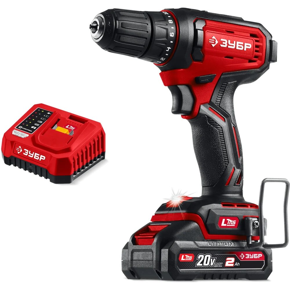 Дрель-шуруповерт ЗУБР 20 В, 40 Н·м, 1 АКБ LMS (2 А·ч) ДШ-40-21, для сверления заворачивания