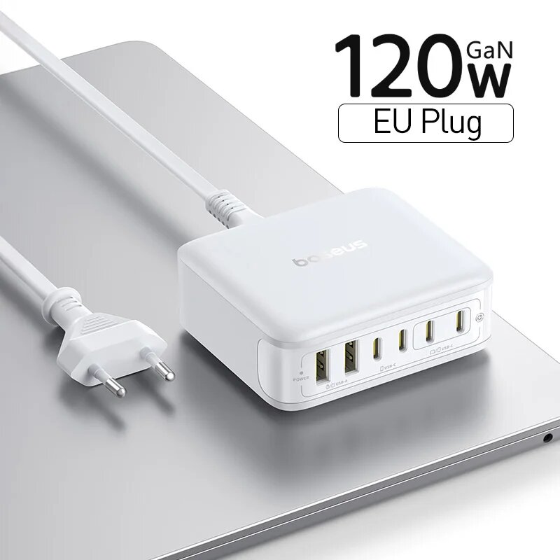 Baseus 120 Вт Настольное зарядное устройство для ноутбука Быстрое зарядное устройство 6 в 1 Зарядное устройство для iPhone 17 16 15 14 Pro Max Samsung iPad Быстрое зарядное устройство GaN