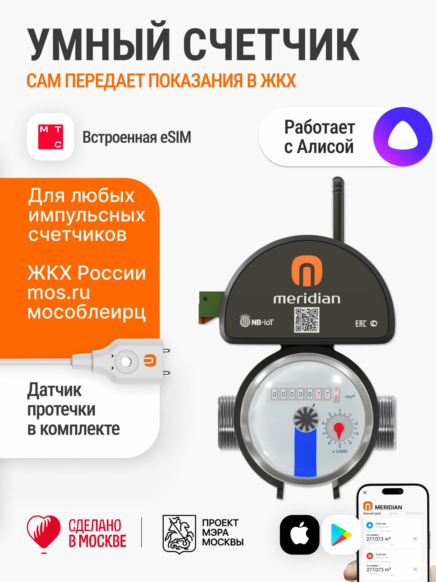 Умное устройство для счетчиков воды, MERIDIAN NB-IoT