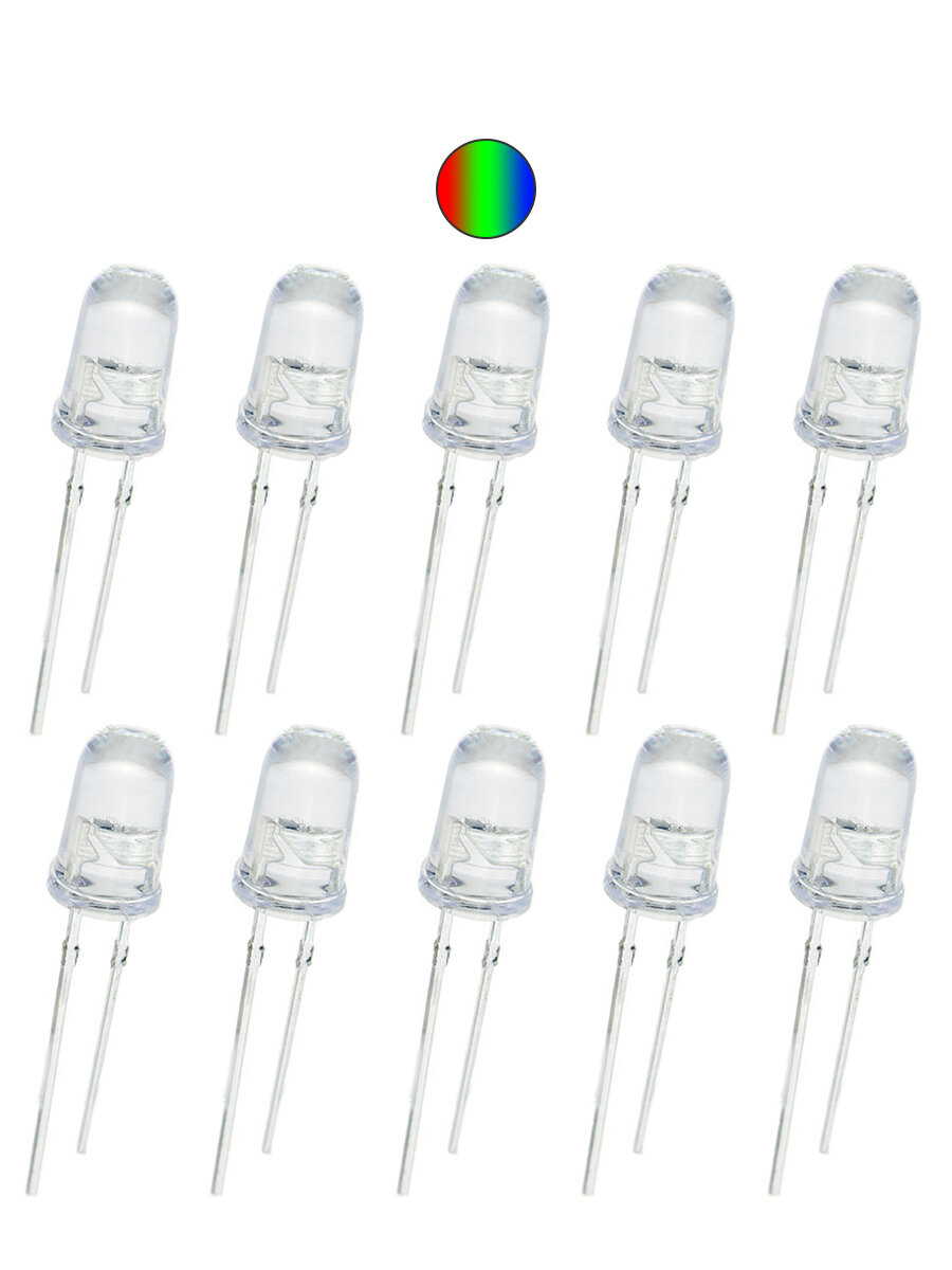 Светодиод 5мм 7 цветов, линза медленно мигающая, упаковка 10шт