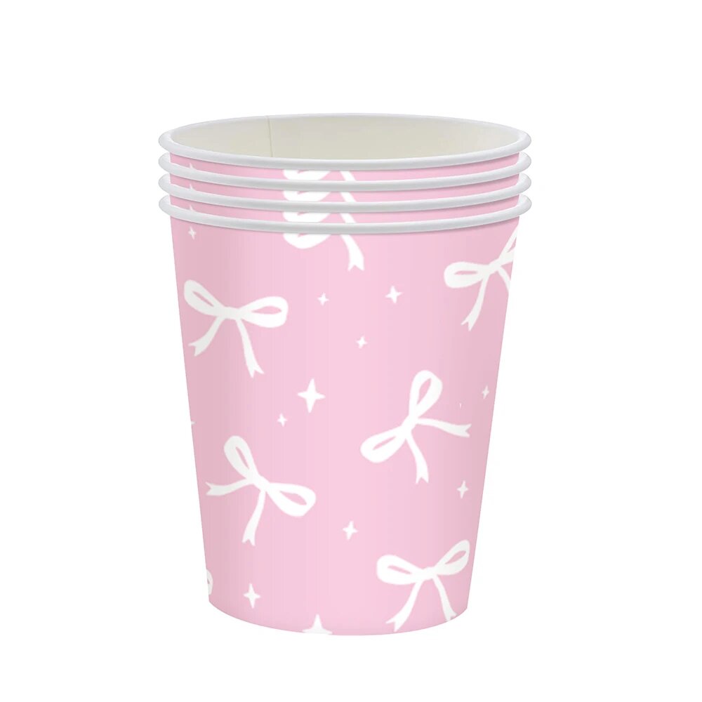 Одноразовые бумажные стаканчики с бантом, розовый/белый 20pcs, Paper Cups