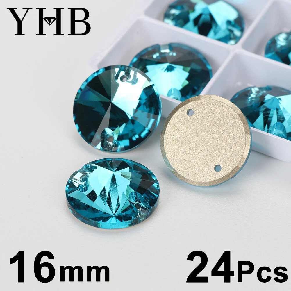 Стеклянные стразы Rivoli 16mm, цвет Aquamarine, 24шт