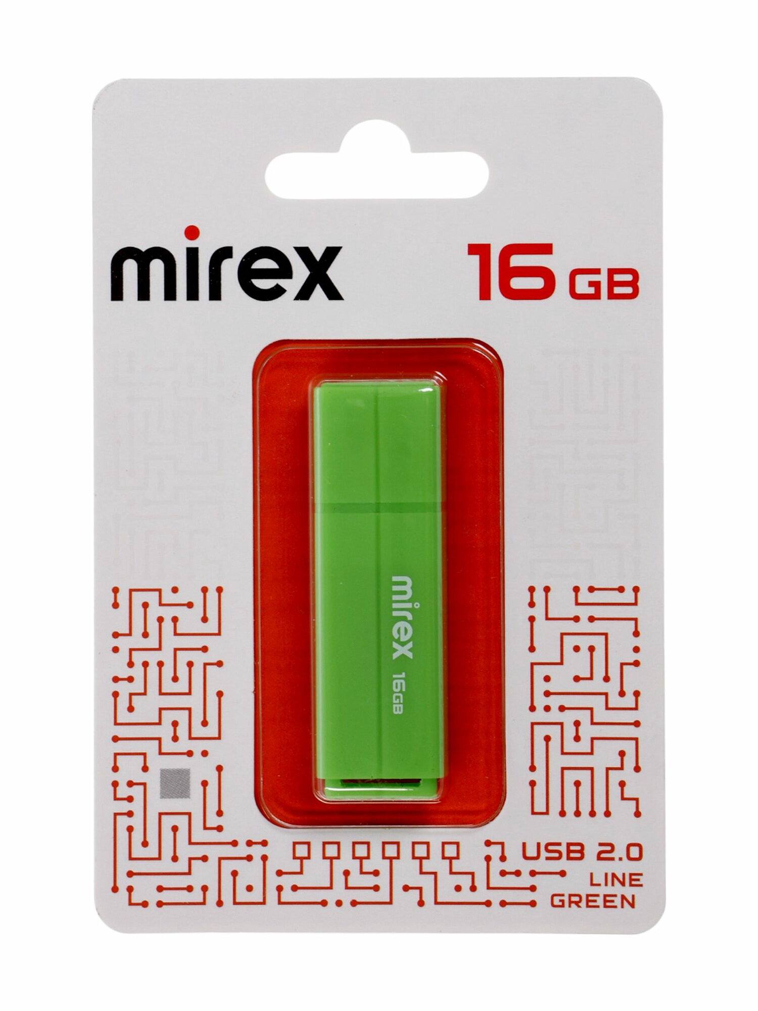 Флешка MIREX LINE GREEN 16 GB, USB, зелёная, цвет: зелёный, стандарт usb: usb 2.0