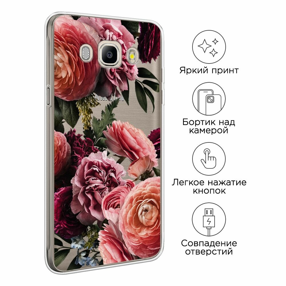 Чехол на Samsung Galaxy J5 2016 / Самсунг Галакси Джей 5 2016 с принтом "Бордовые винтажные цветы", прозрачный — фото 1