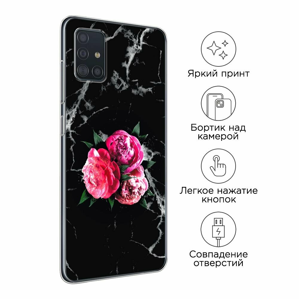 Чехол на Samsung Galaxy A51 / Самсунг Гэлакси А51 с принтом "Букет на черном мраморе" — фото 1