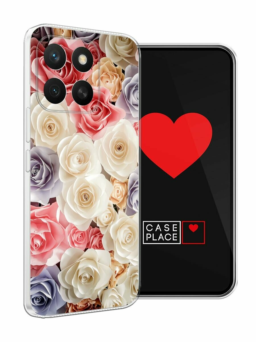 Силиконовый чехол на Honor X8c / Хонор X8c с принтом "Пастельные розы" — фото 1