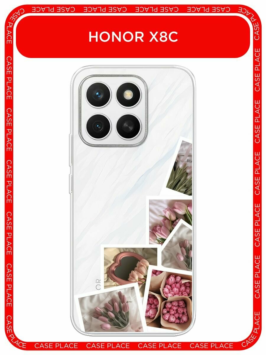 Чехол на Honor X8c / Хонор X8c с принтом "Весенние фото - 8 марта", прозрачный