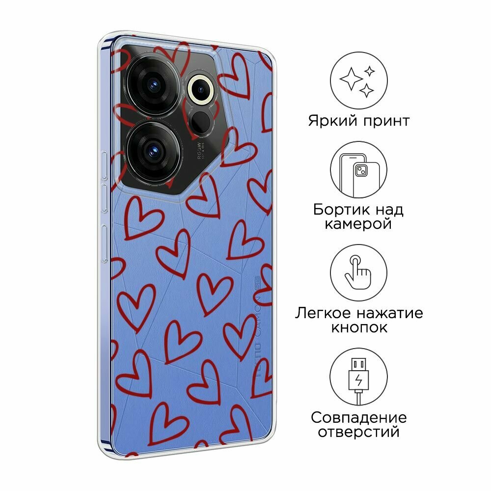 Чехол на Tecno Camon 20 Premier / Текно Камон 20 Премьер с принтом "Little hearts doodles 2 - 14 февраля", прозрачный — фото 1