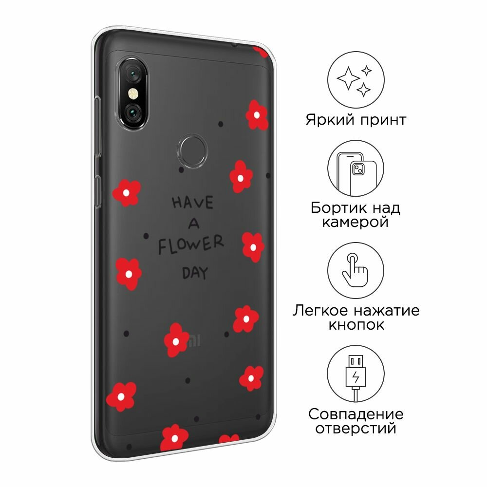 Чехол на Xiaomi Redmi Note 6 Pro / Сяоми Редми Нот 6 Про с принтом "Have a flower day 2", прозрачный — фото 1