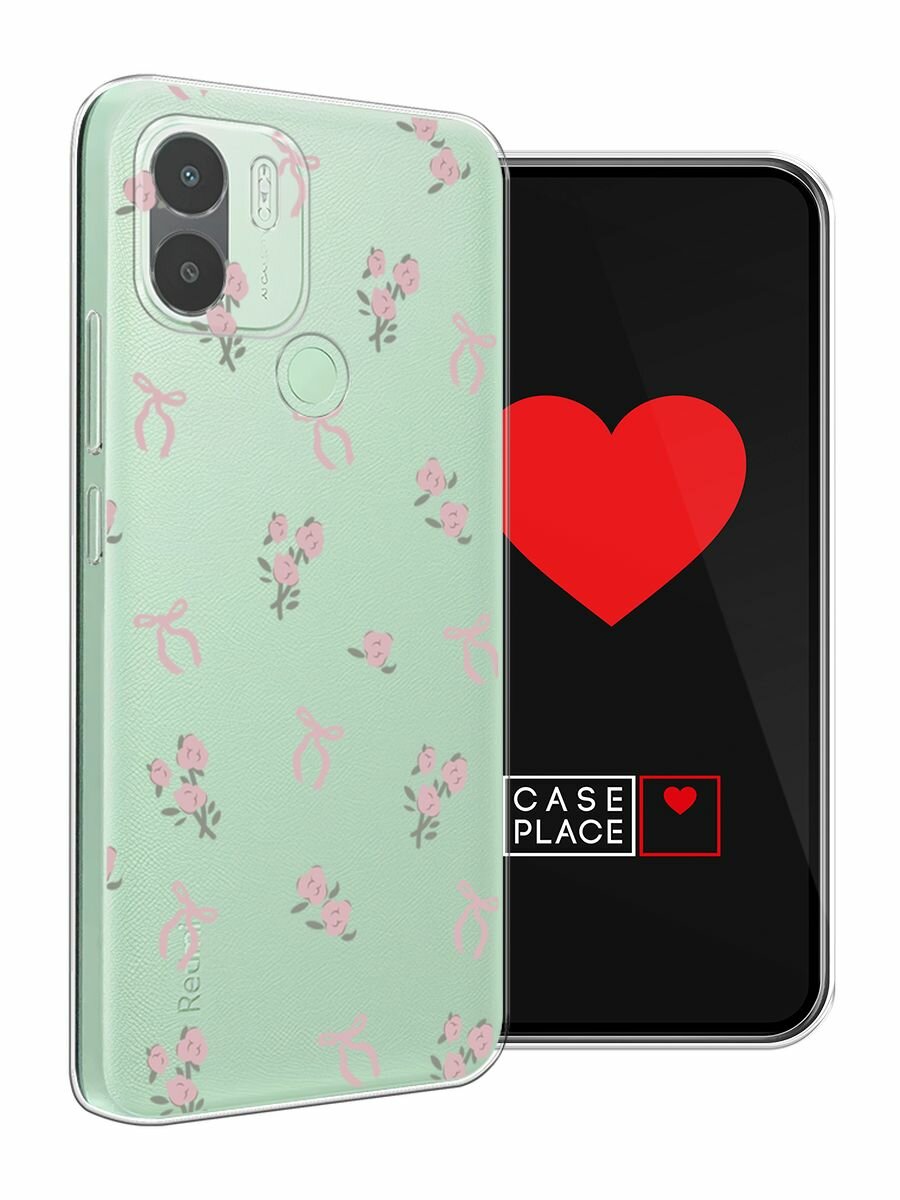 Чехол на Xiaomi Redmi A1+/Redmi A2+/Poco C51/C50 / Редми A1+ с принтом "Розы и ленточки", прозрачный — фото 1