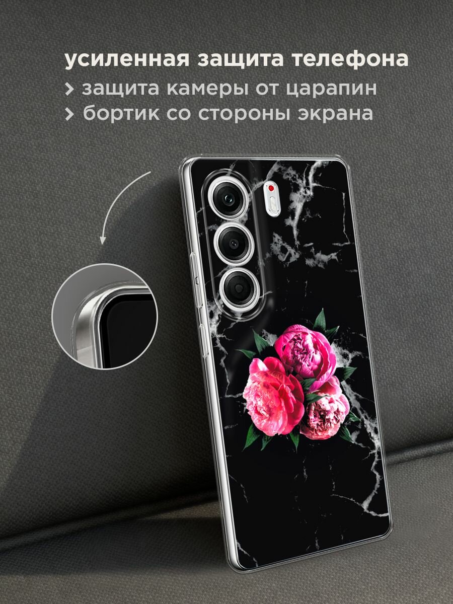 Чехол на Tecno Camon 40 Pro 5G / Текно Камон 40 Про 5G с принтом "Букет на черном мраморе" — фото 1