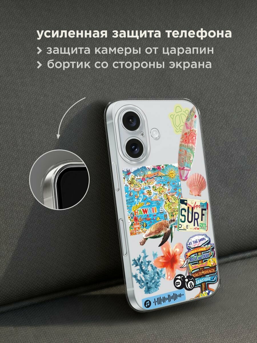 Чехол на Apple iPhone 16 / Айфон 16 с принтом "Summer collage", прозрачный — фото 1