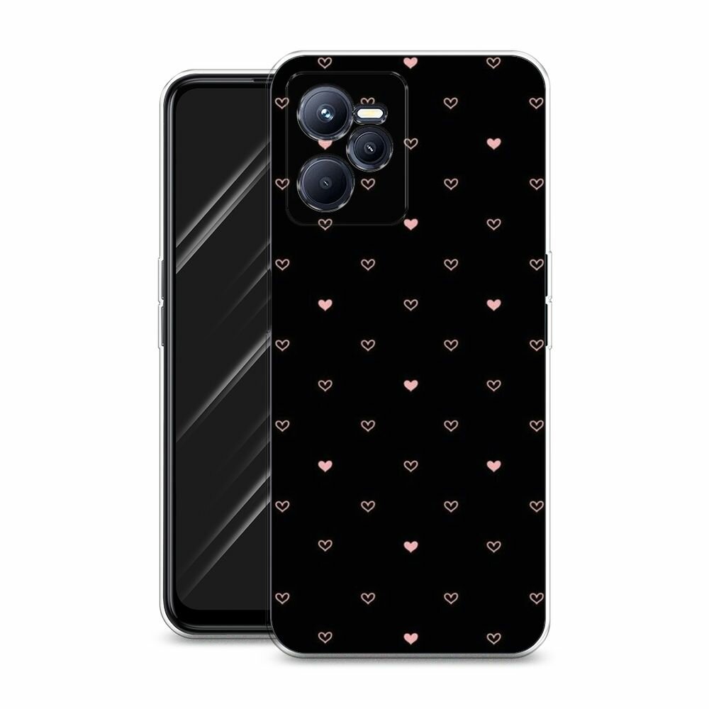 Чехол на Realme C35 / Реалми C35 с принтом "Черный фон и сердечки" — фото 1
