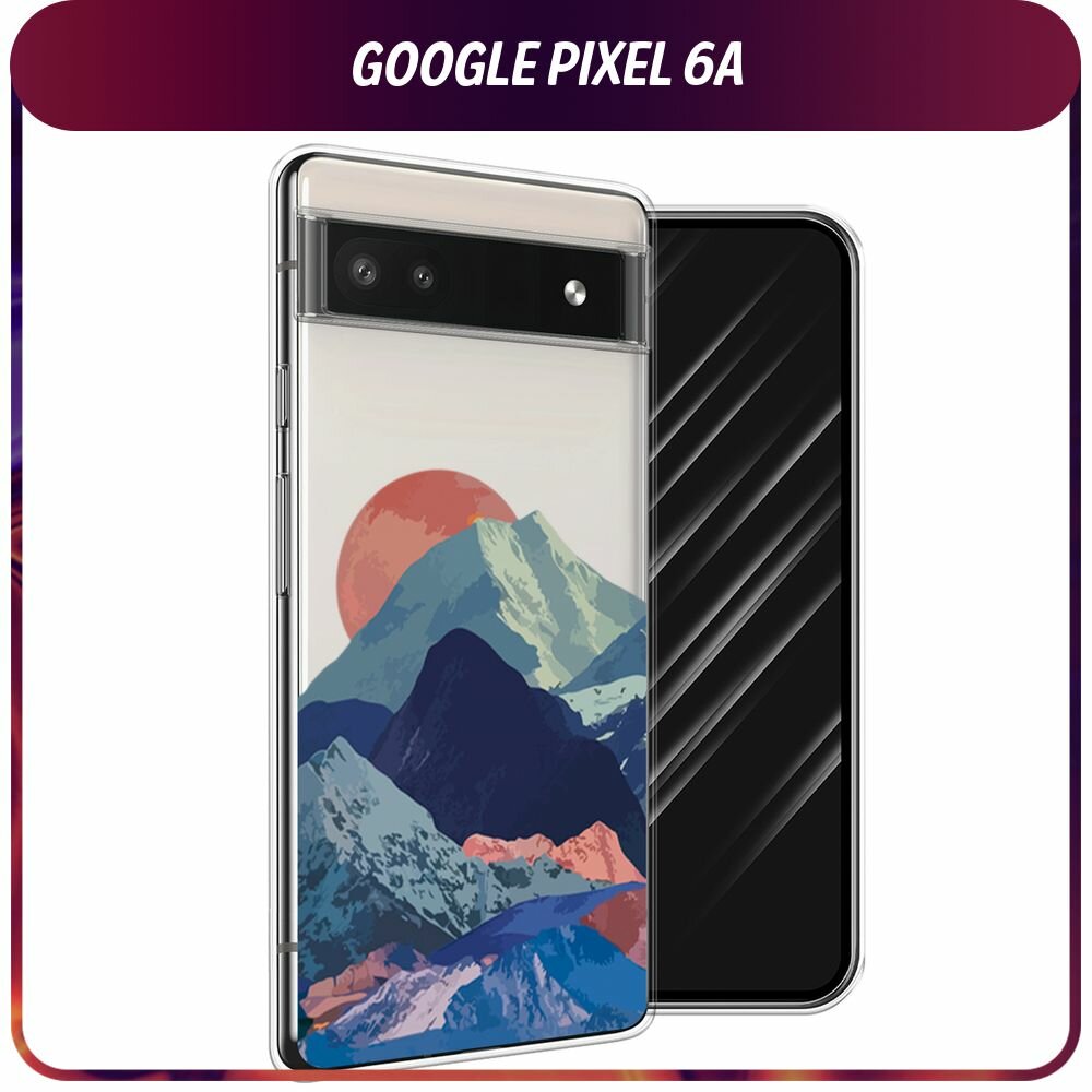 Чехол на Google Pixel 6A / Гугл Пиксель 6A с принтом "Закат в снежных горах", прозрачный