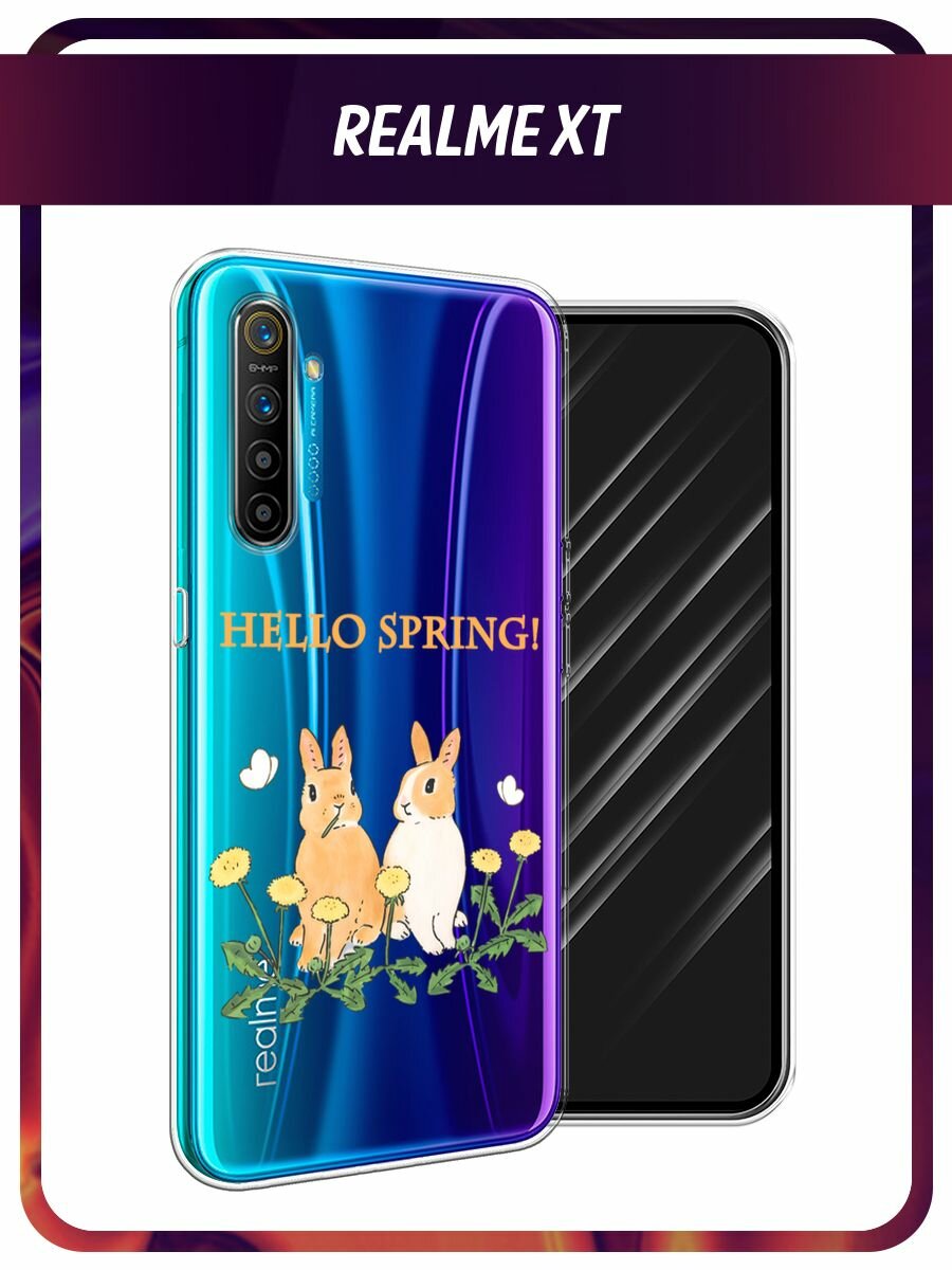 Чехол на Realme XT / Реалми XT с принтом "Весенние кролики", прозрачный