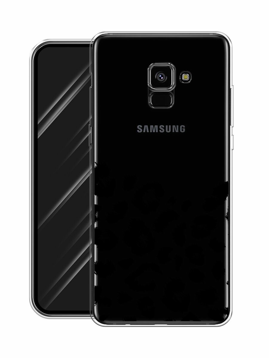Чехол на Samsung Galaxy A8 + / Самсунг Галакси А8 Плюс 2018 с принтом "Окрас леопарда фон черный", прозрачный — фото 1