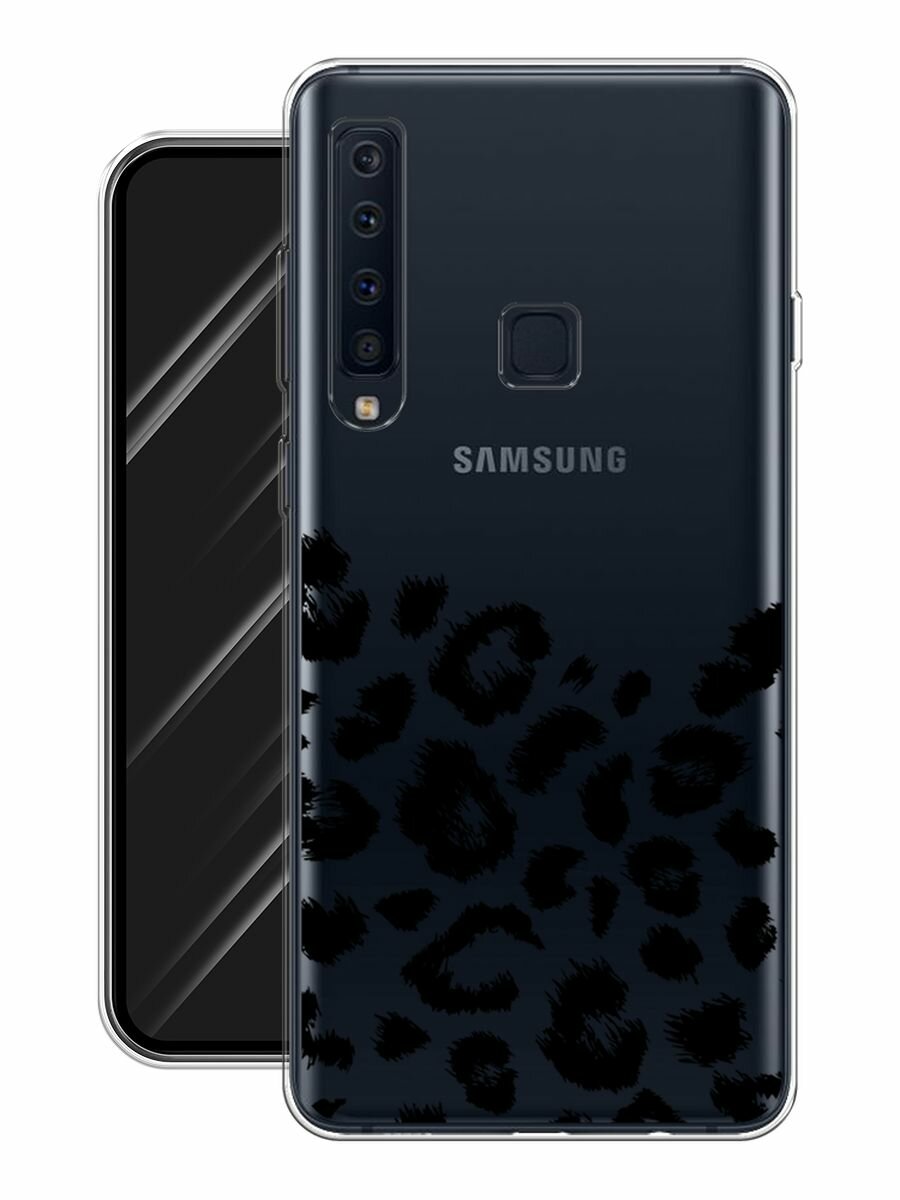 Чехол на Samsung Galaxy A9 2018 / Самсунг Галакси А9 2018 с принтом "Окрас леопарда фон черный", прозрачный — фото 1