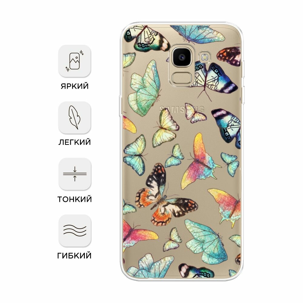 Чехол на Samsung Galaxy J6 2018 / Самсунг Галакси Джей 6 2018 с принтом Бабочки фон, прозрачный — фото 1
