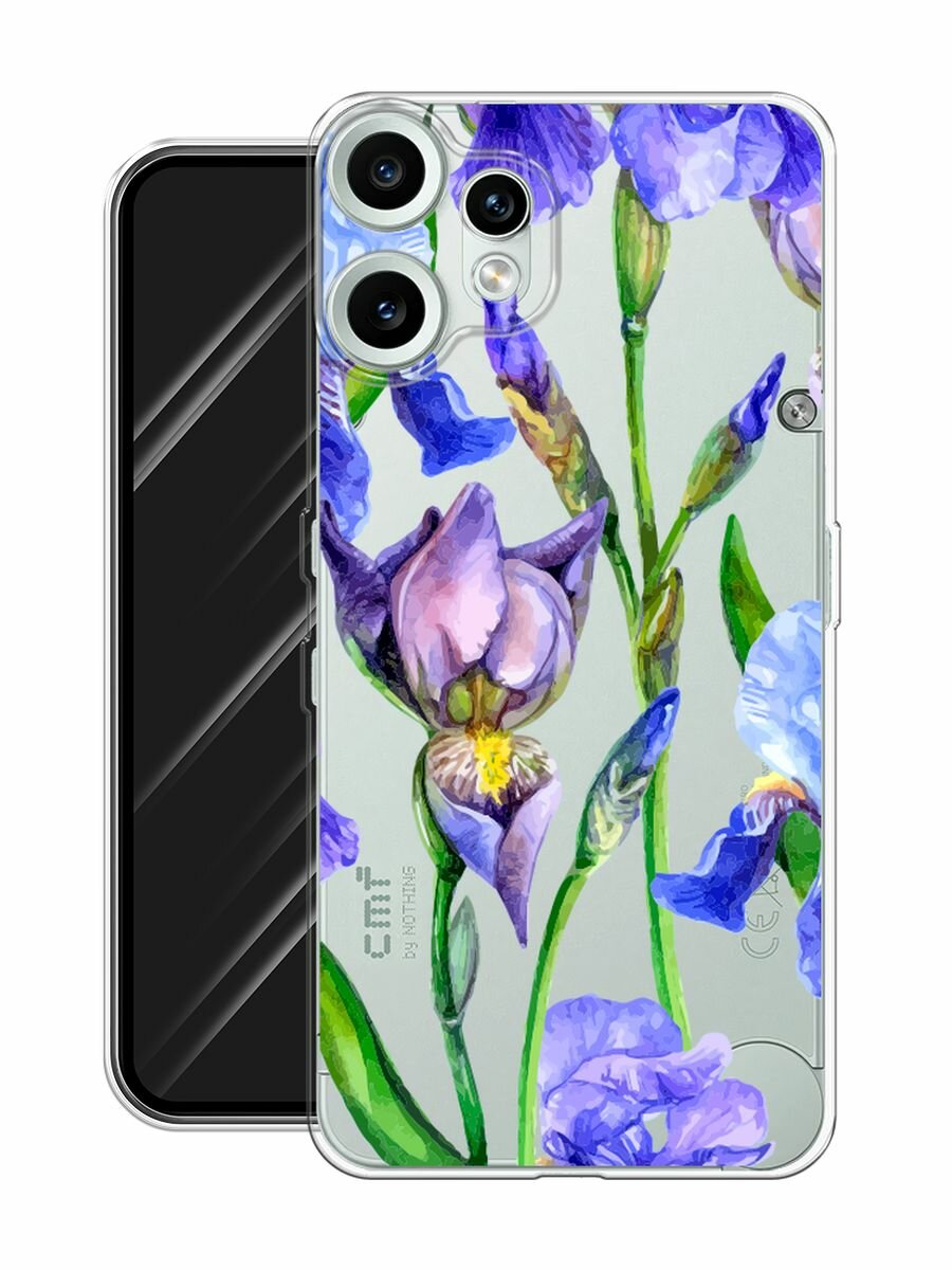 Чехол на CMF Phone 2 Pro / CMF Фон 2 Про с принтом "Синие ирисы", прозрачный — фото 1