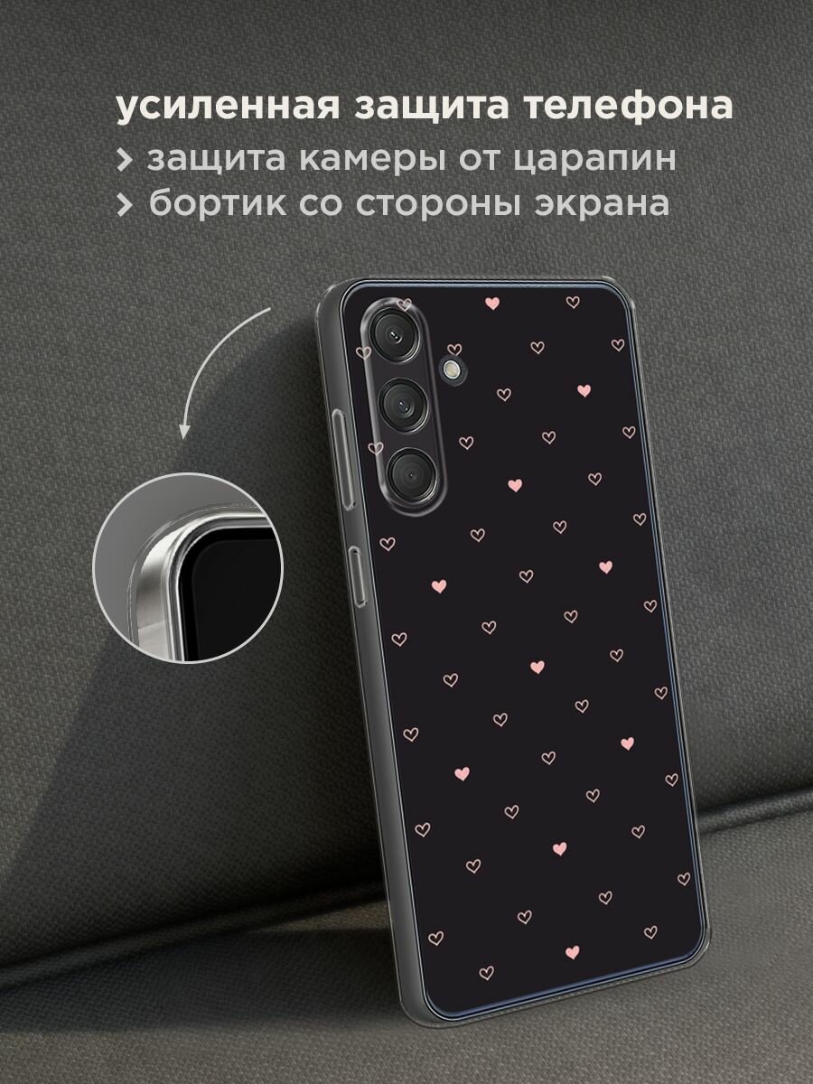 Чехол на Samsung Galaxy M55 / Самсунг M55 с принтом "Черный фон и сердечки" — фото 1