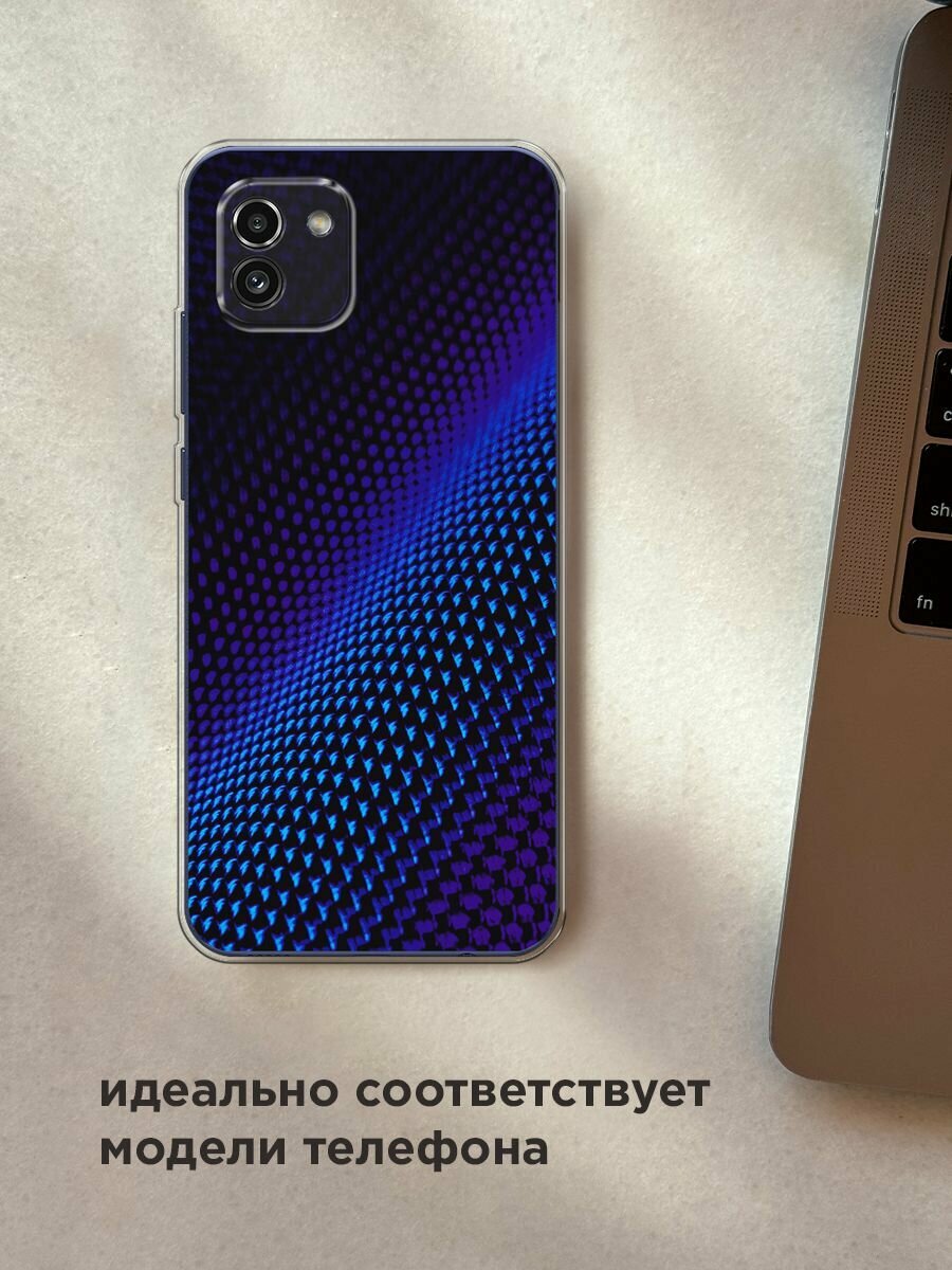 Чехол на Samsung Galaxy A03 / Самсунг Галакси А03 с принтом "Синий карбон" — фото 1