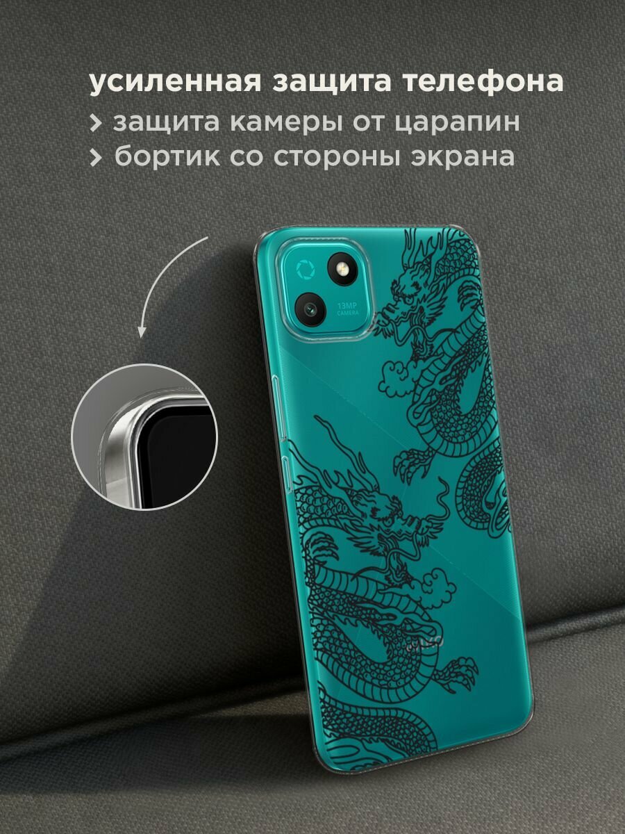 Чехол на Wiko T10 / Вико Т10 с принтом "Два китайских дракона", прозрачный — фото 1