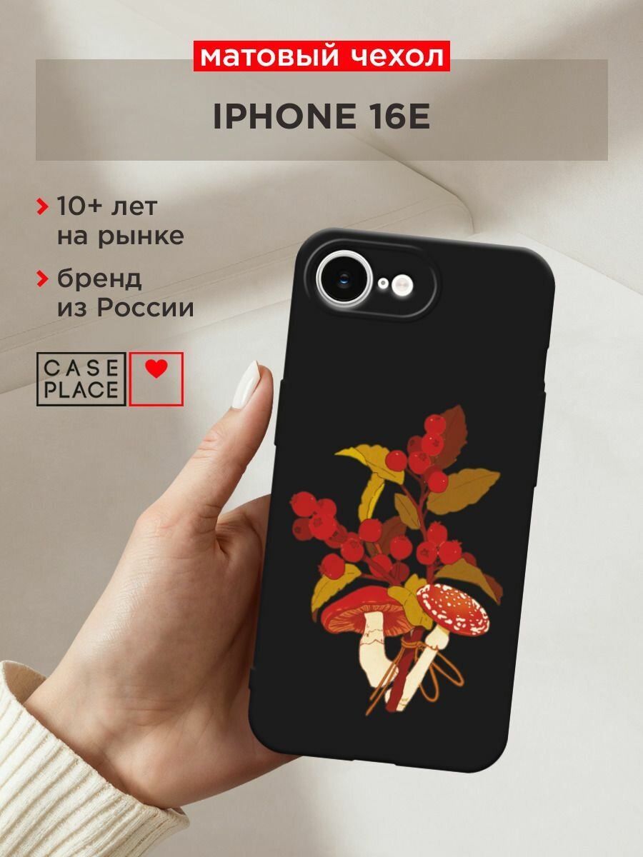 Чехол на Apple iPhone 16e/17e / Айфон 16е/17e с принтом "Рябина с грибами", прозрачный