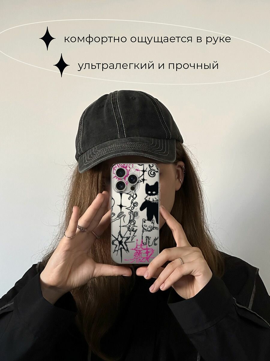 Чехол на Apple iPhone 16 Pro / Айфон 16 Про с принтом "Готические котики" — фото 1