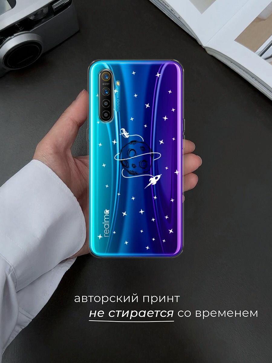 Чехол на Realme XT / Реалми XT с принтом "Полет вокруг луны", прозрачный — фото 1