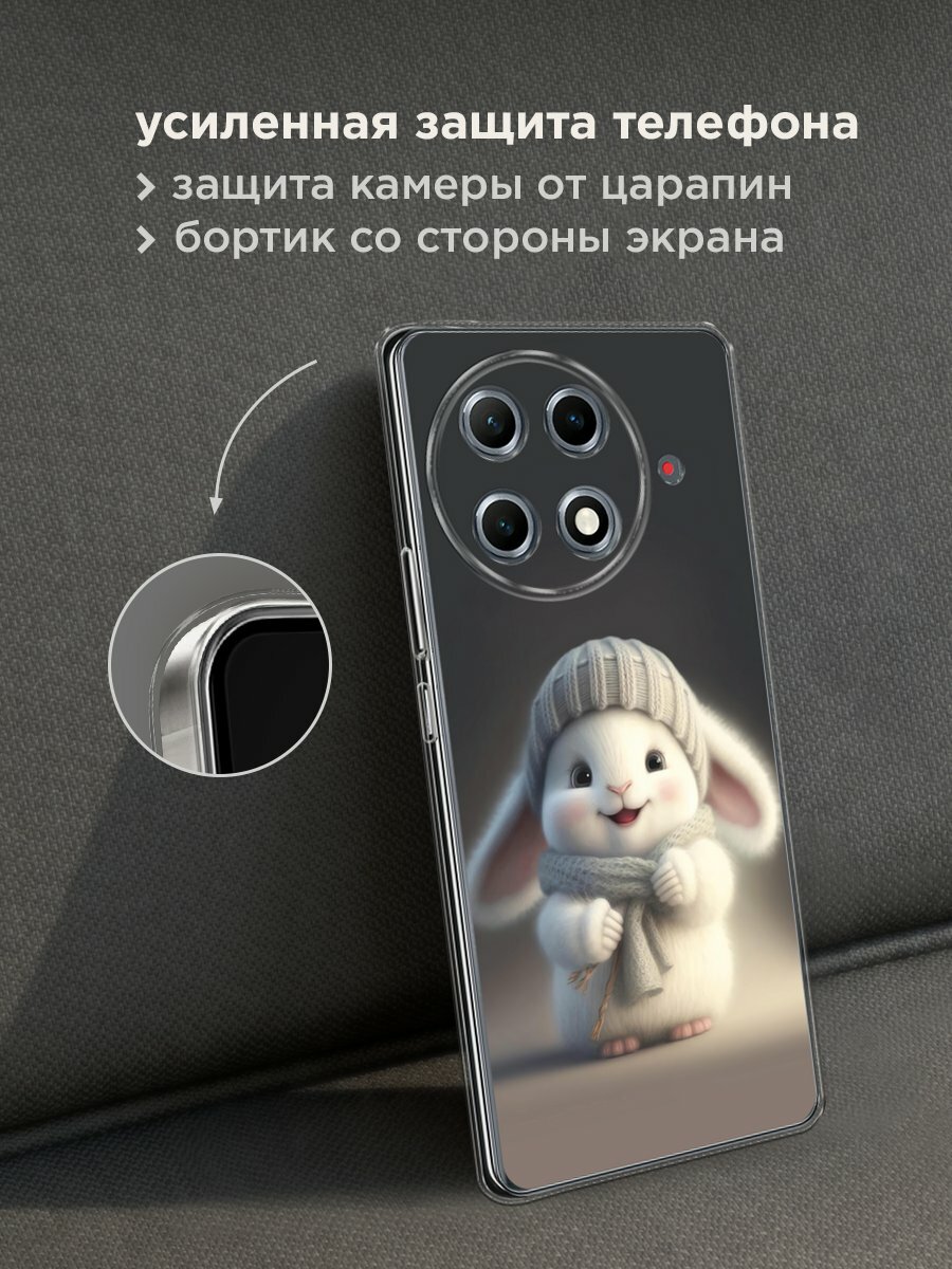 Чехол на Tecno Camon 30S Pro / Текно Камон 30S Про с принтом "Белый крольчонок в шапке" — фото 1