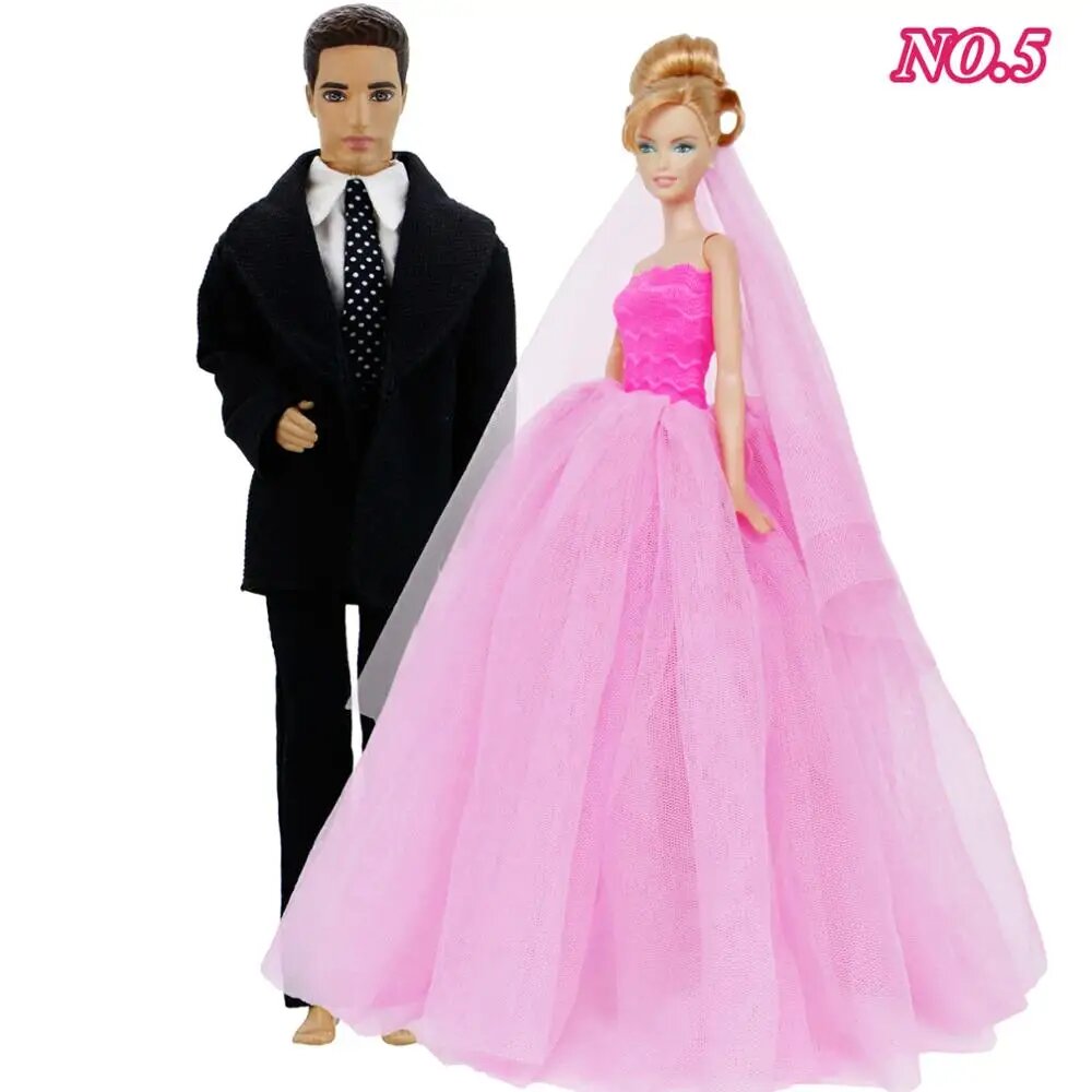 Куклы Barbie и Ken, свадебный наряд, розовый, NO.5