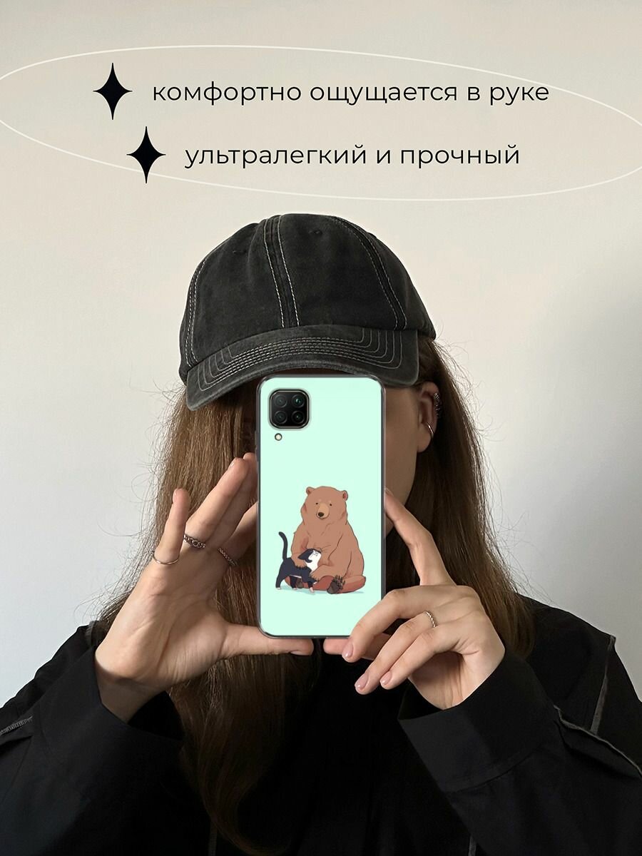 Чехол на Honor 30S Global/Huawei P40 Lite 5G/Nova 7 SE с принтом "Медведь и кошка дружба" — фото 1