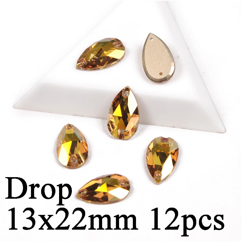 Золотые гематитовые стразы Drop 13x22mm 12шт