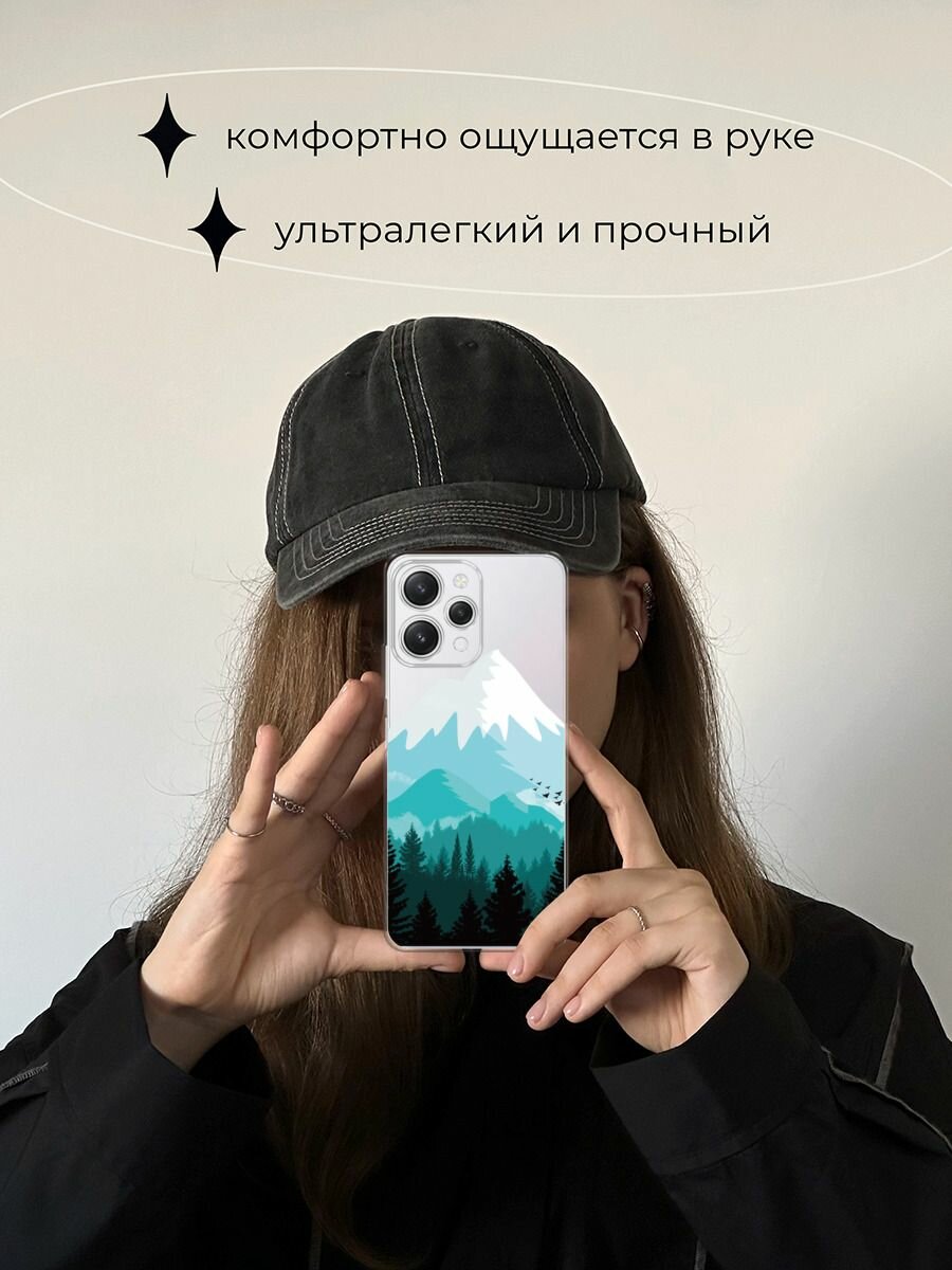 Чехол на Xiaomi Redmi 12 5G / Сяоми Редми 12 5G с принтом "Синяя снежная гора", прозрачный — фото 1