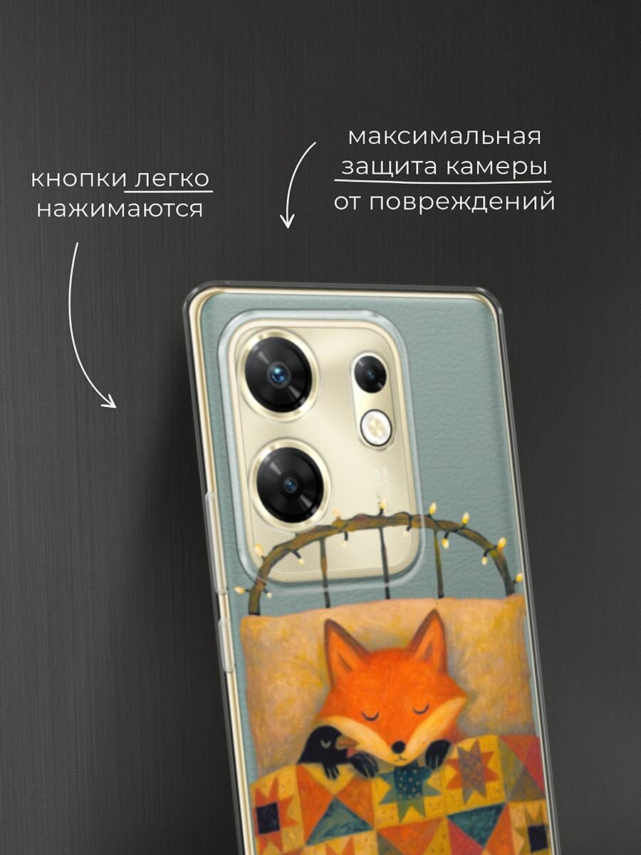 Чехол на Infinix Zero 30 4G / Инфиникс Зеро 30 4G с принтом "Лисичка спит", прозрачный — фото 1